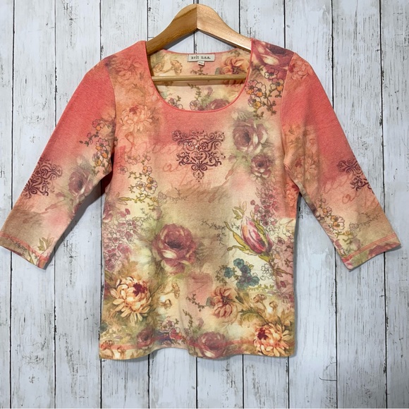 XCIT USA | Tops | Xcit Usa Gorgeous Pink Tops 34 Sleeve With Roses ...
